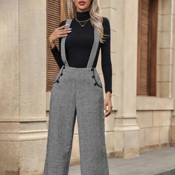 MONARCH FASHION | Pants & Jumpsuits | Black Plaid Houndstooth Overall ...